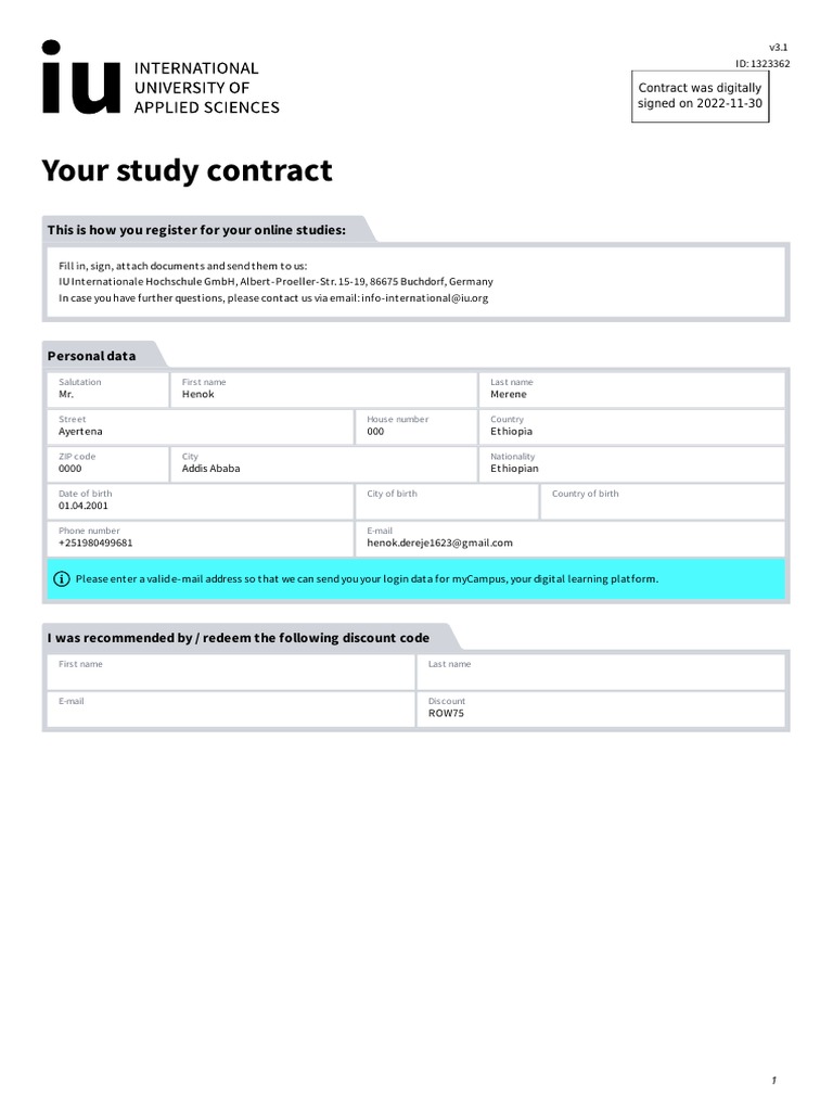 IU Contract | PDF | University And College Admission | Academic Degree