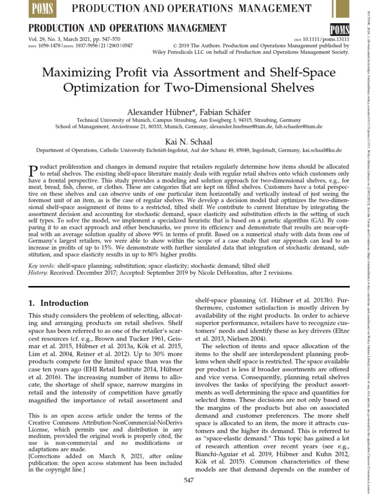 Production Oper Manag - 2019 - H Bner - Maximizing Profit Via Assortment and Shelf Space ...