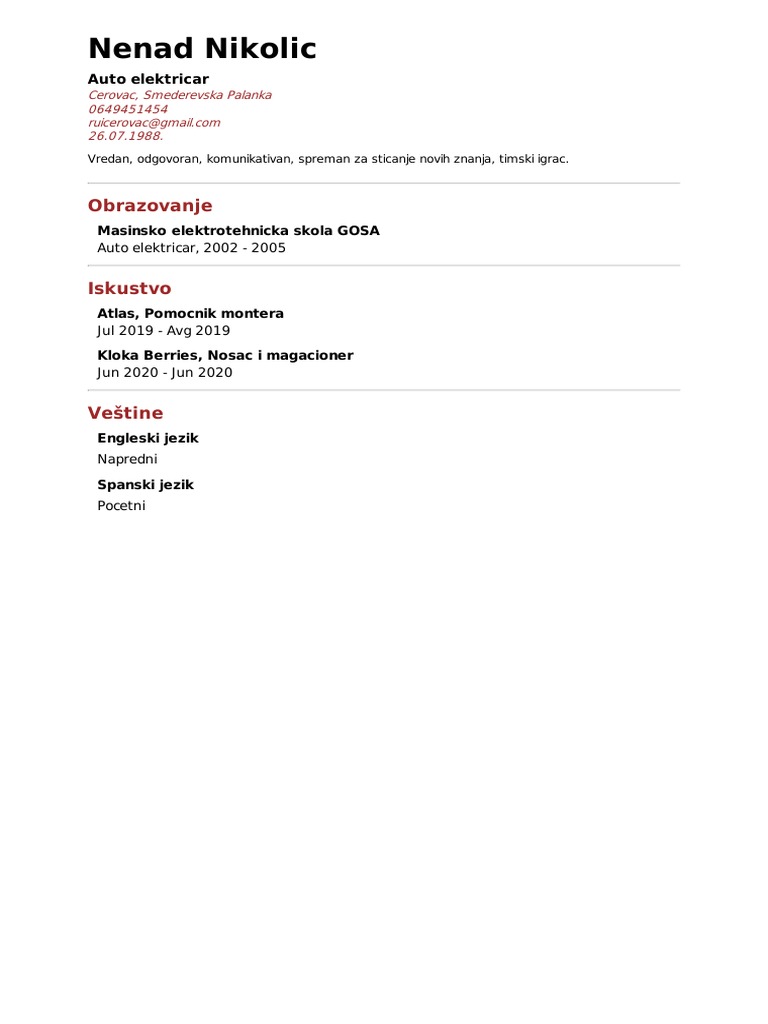 Nenad Nikolic: Obrazovanje | PDF