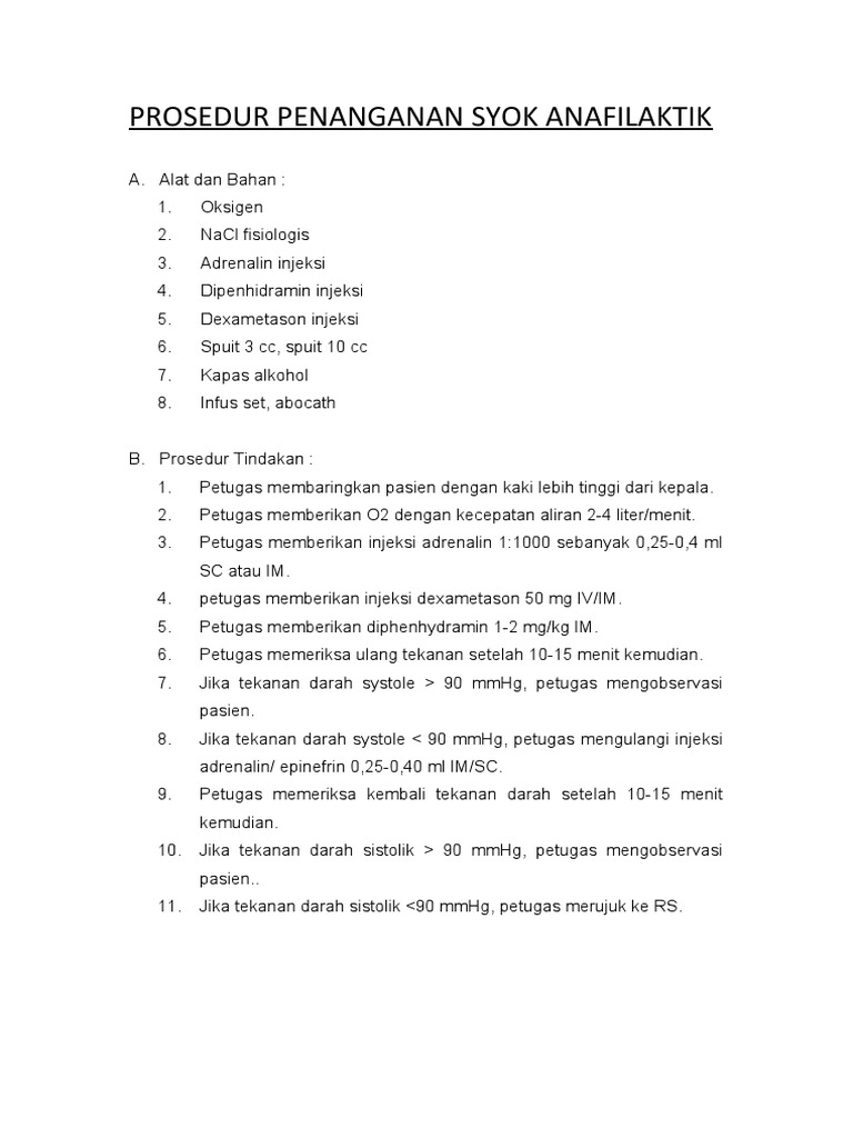 Prosedur Penanganan Syok Anafilaktik | PDF