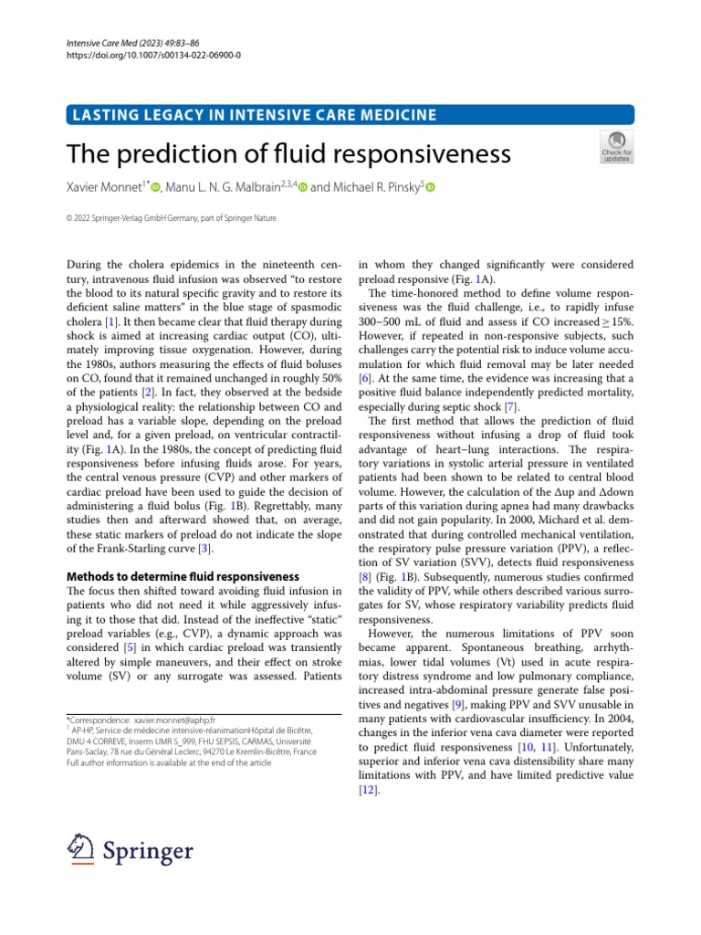 Prediction of Fluid Responsiveness | PDF | Blood Pressure | Heart