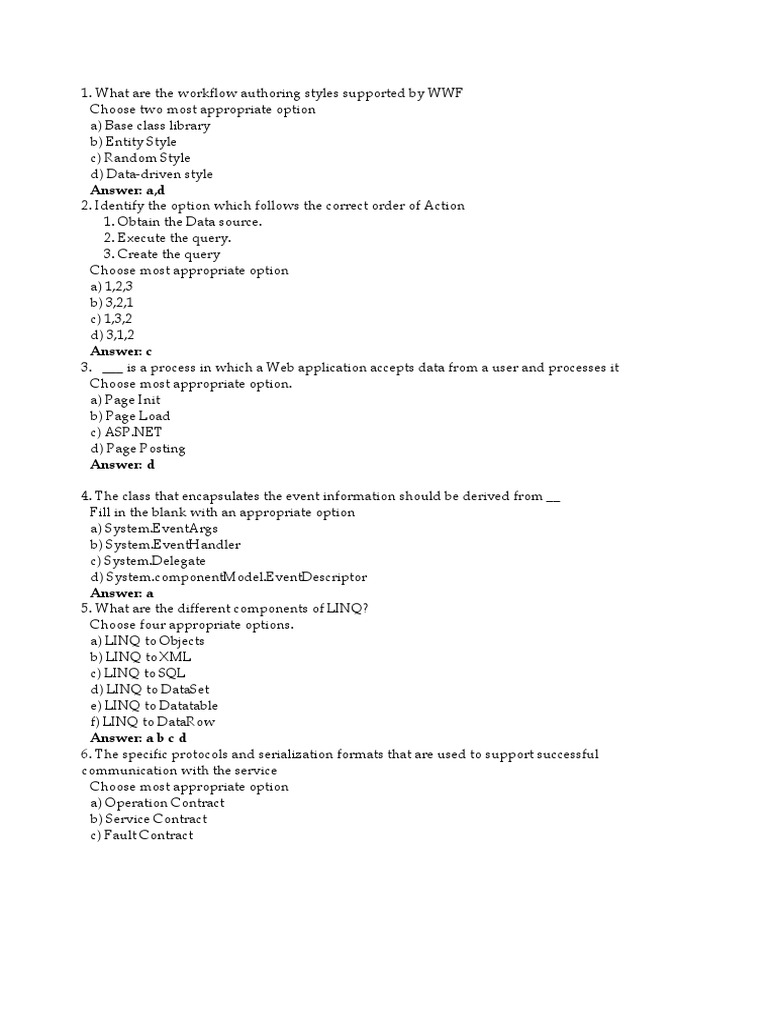 Answer: A, D | PDF | Language Integrated Query | Class (Computer Programming)
