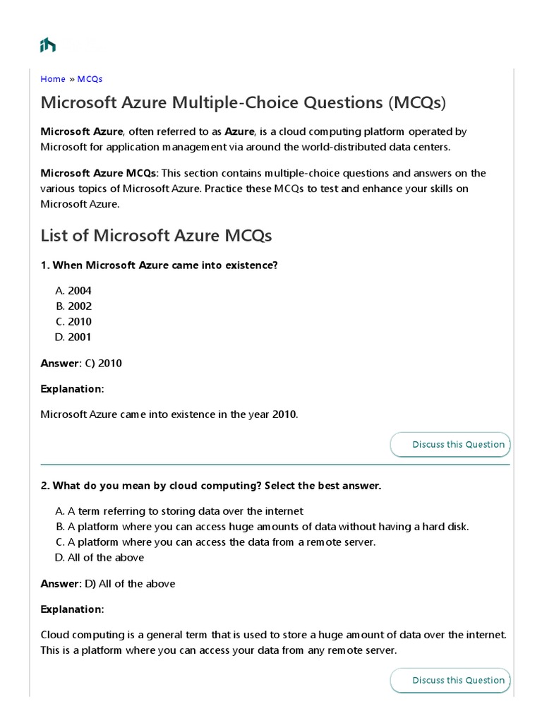 Microsoft Azure Multiple-Choice Questions (MCQS) | PDF | Cloud Computing | Software As A Service