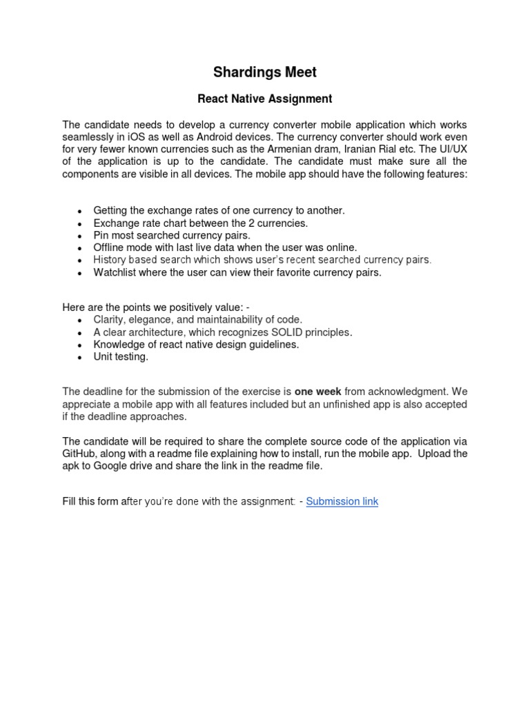 React Native Developer Assignment Pdf 