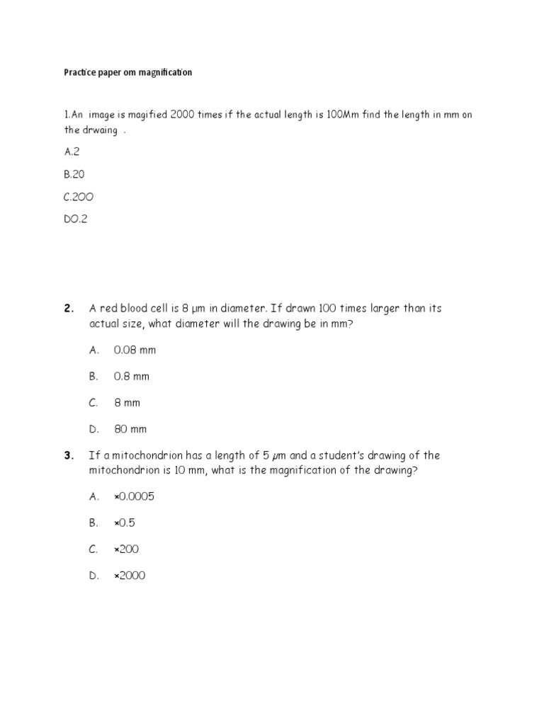 Practice Paper Om Magnification | PDF