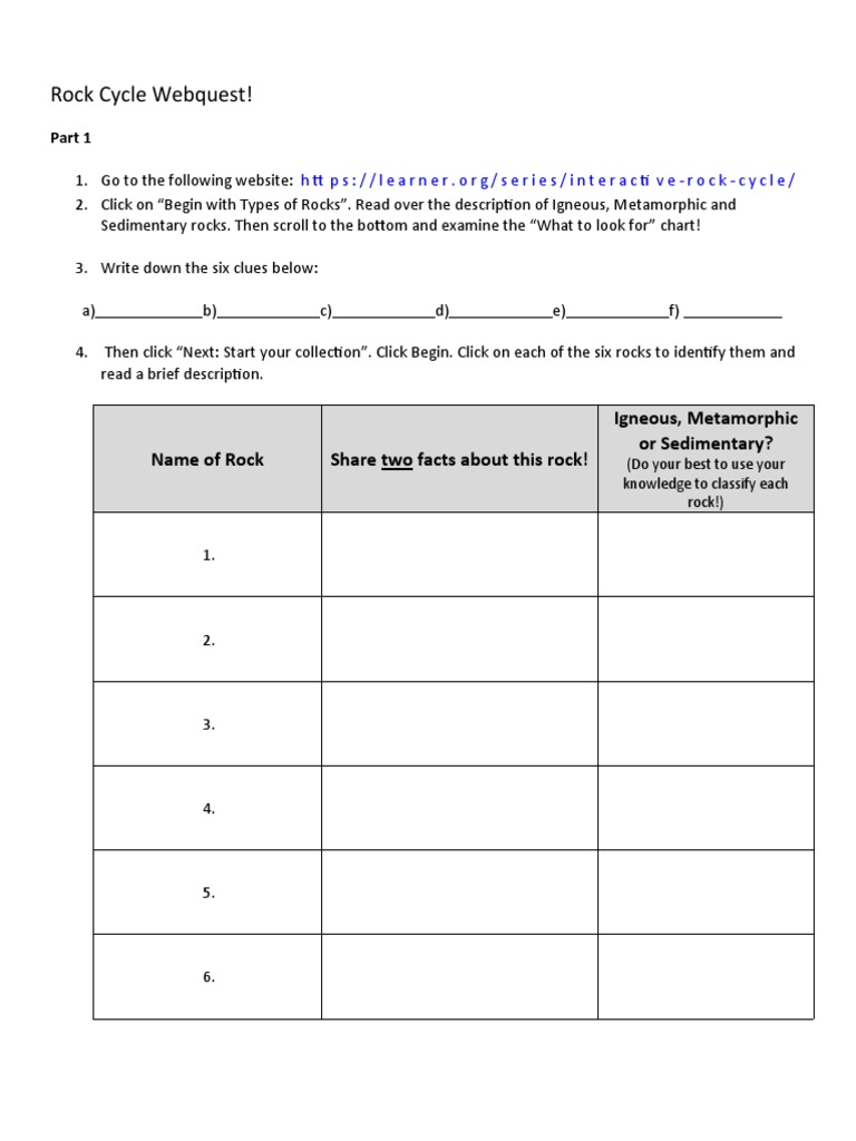 4c Rock Cycle Webquest | PDF | Rock (Geology) | Igneous Rock
