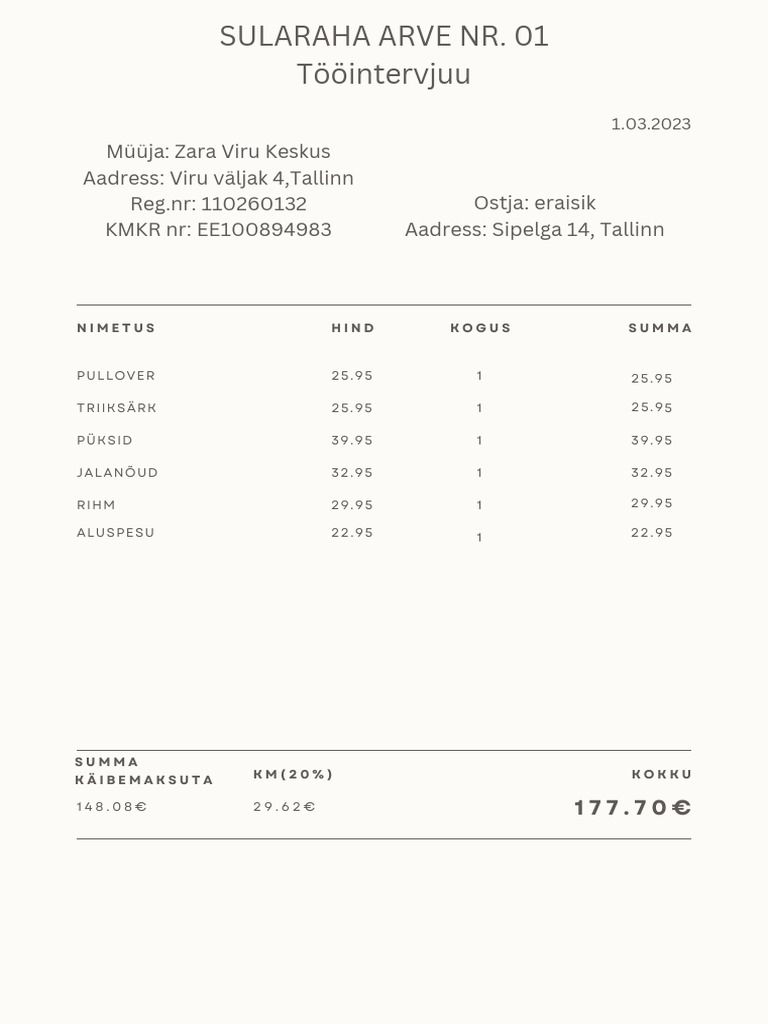 Müüja: Zara Viru Keskus Aadress: Viru Väljak 4, Tallinn Reg - NR ...