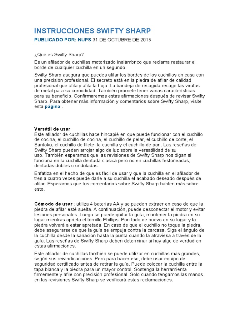 Instrucciones Swifty Sharp | PDF | Cuchillo | tijeras