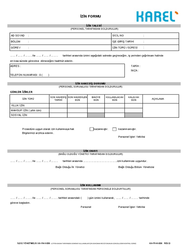 Yillik İzi̇n Formu | PDF