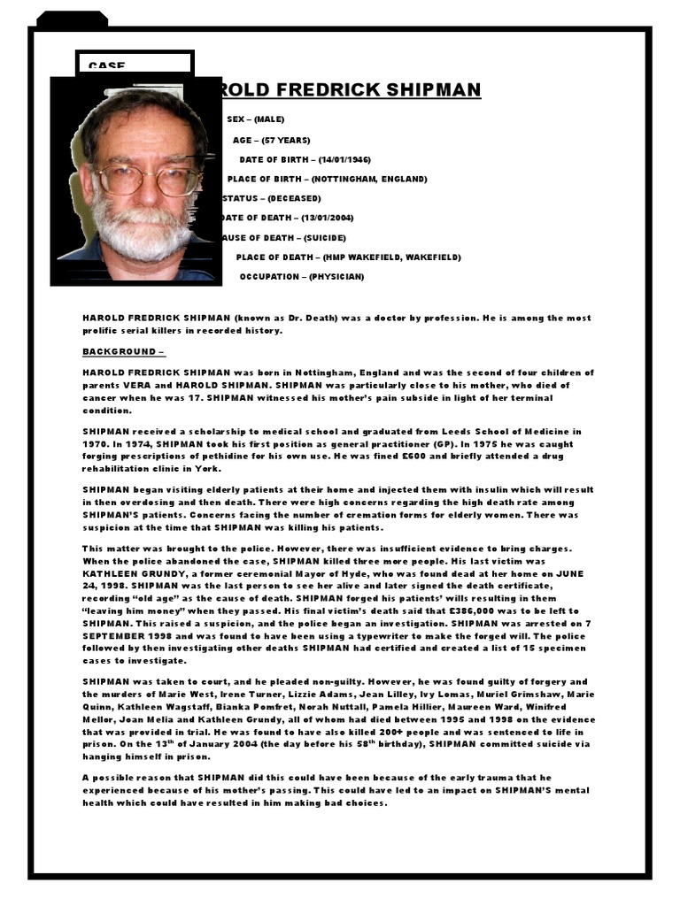 Dr. Death: The Case of Serial Killer Harold Shipman | PDF | Social ...