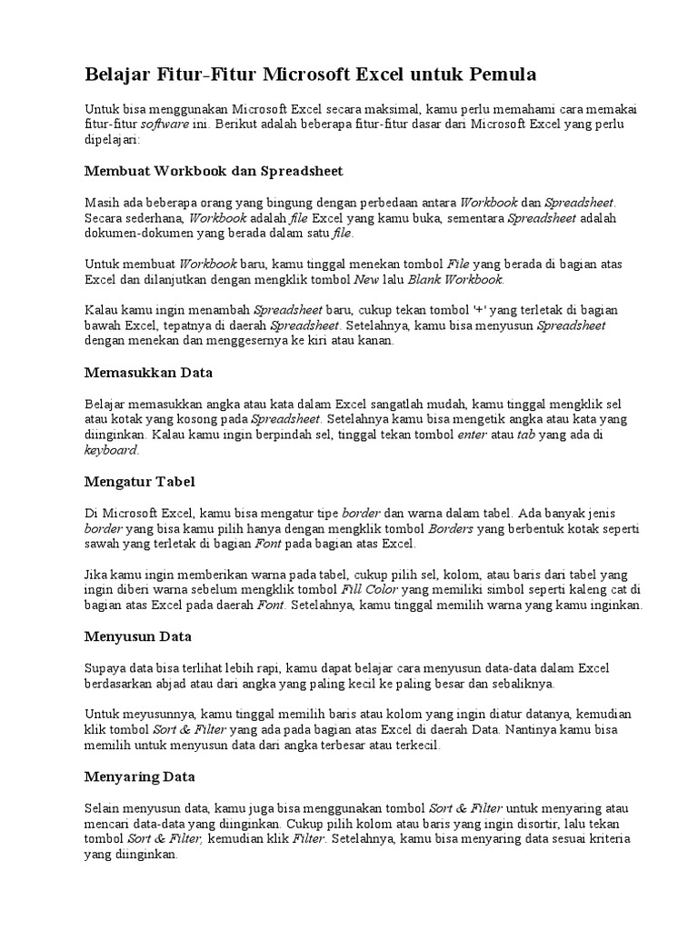 BAHAN Belajar Fitur EXCEL | PDF | Karier & Perkembangan