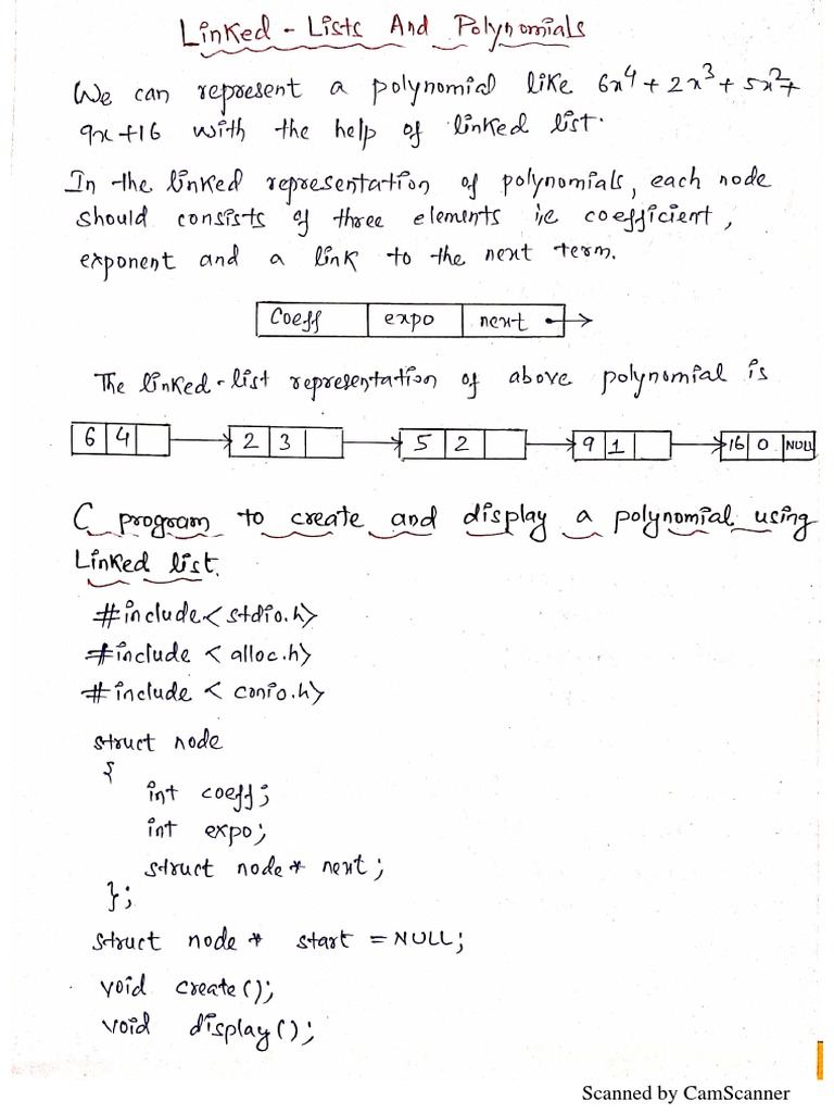 UNIT 1 Polynomials Its Linked List Representation | PDF
