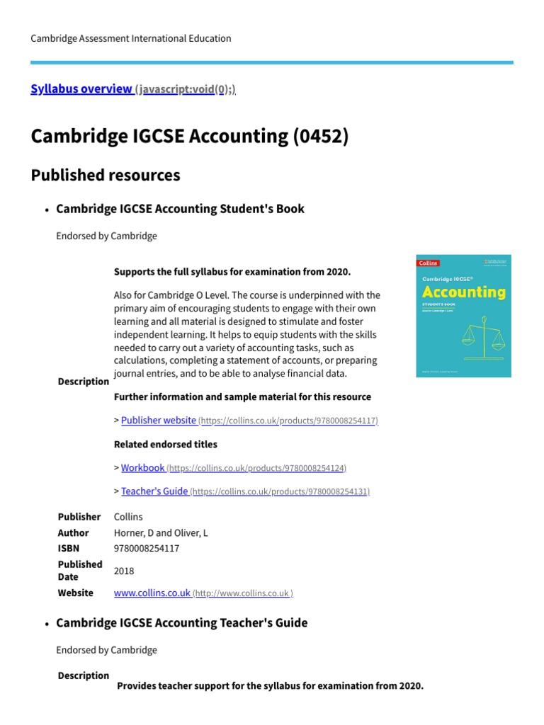 Cambridge Igcse Accounting 0452 Pdf Textbook Teachers