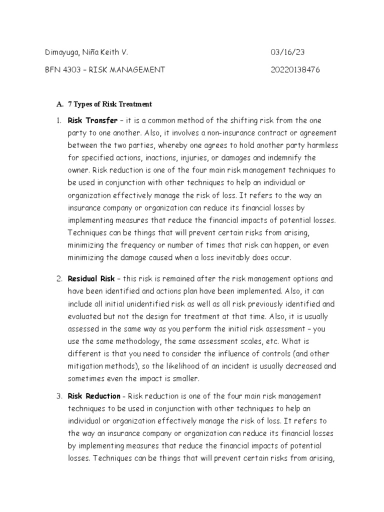 A. 7 Types of Risk Treatment | Download Free PDF | Risk | Risk Management
