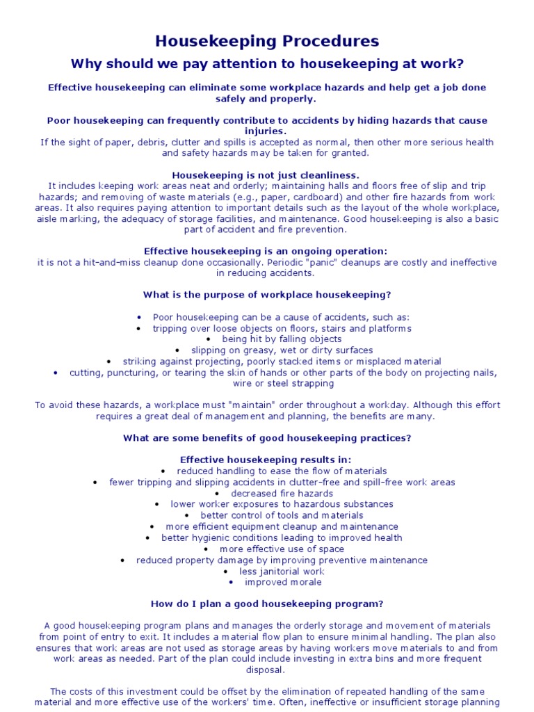 Housekeeping Procedures | Housekeeping | Dust