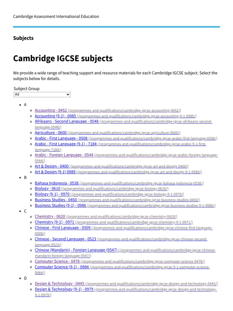 Cambridge IGCSE Subjects | PDF | Linguistics