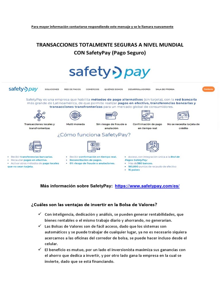 Transacciones Totalmente Seguras A Nivel Mundial Con Safetypay (Pago ...