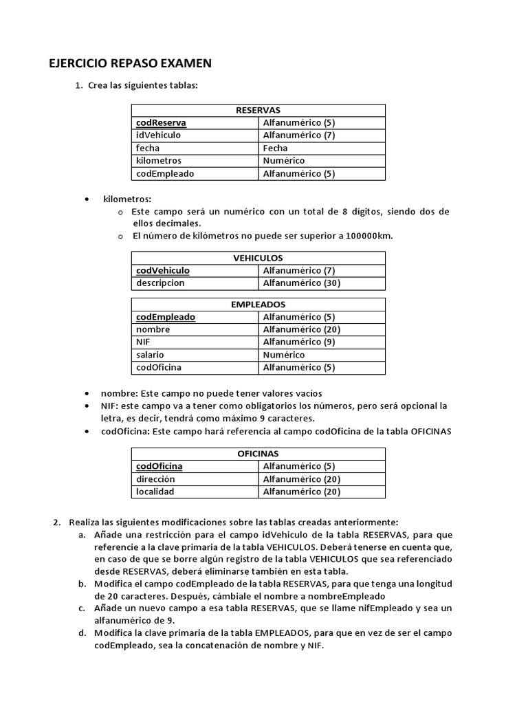 Repaso Examen DDL DML | PDF | Informática