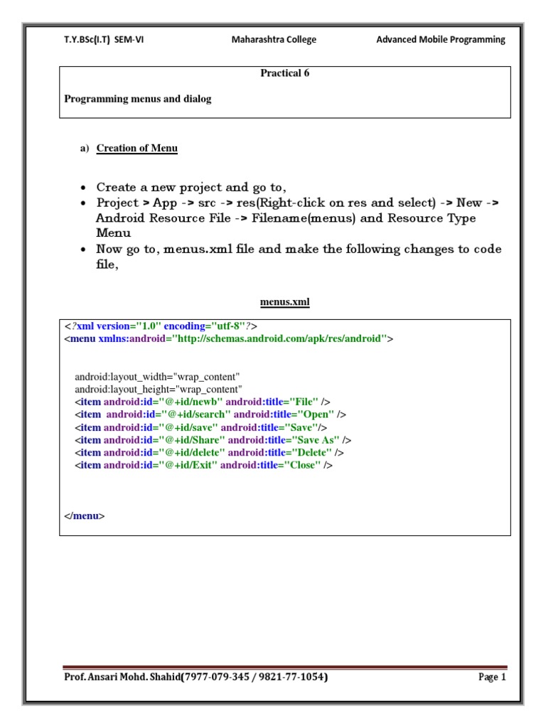 Menus And Dialog Pdf Android Operating System Menu Computing 
