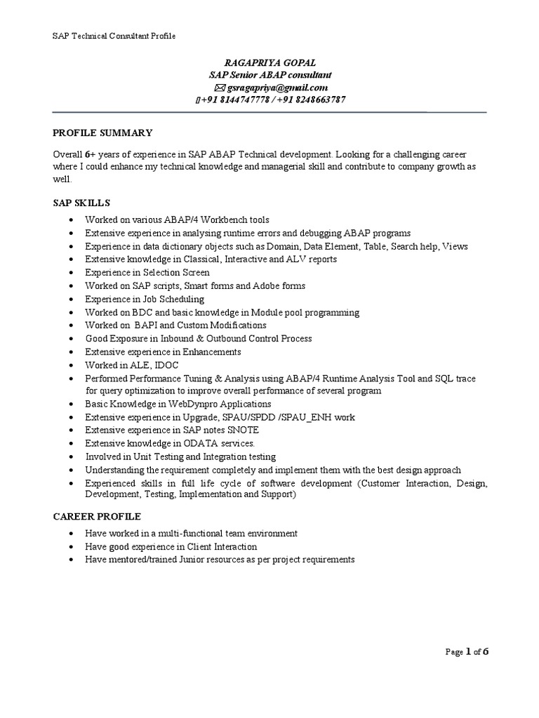 Ragapriya Gopal SAP - ABAP Resume | PDF | Computer Programming | Information Technology