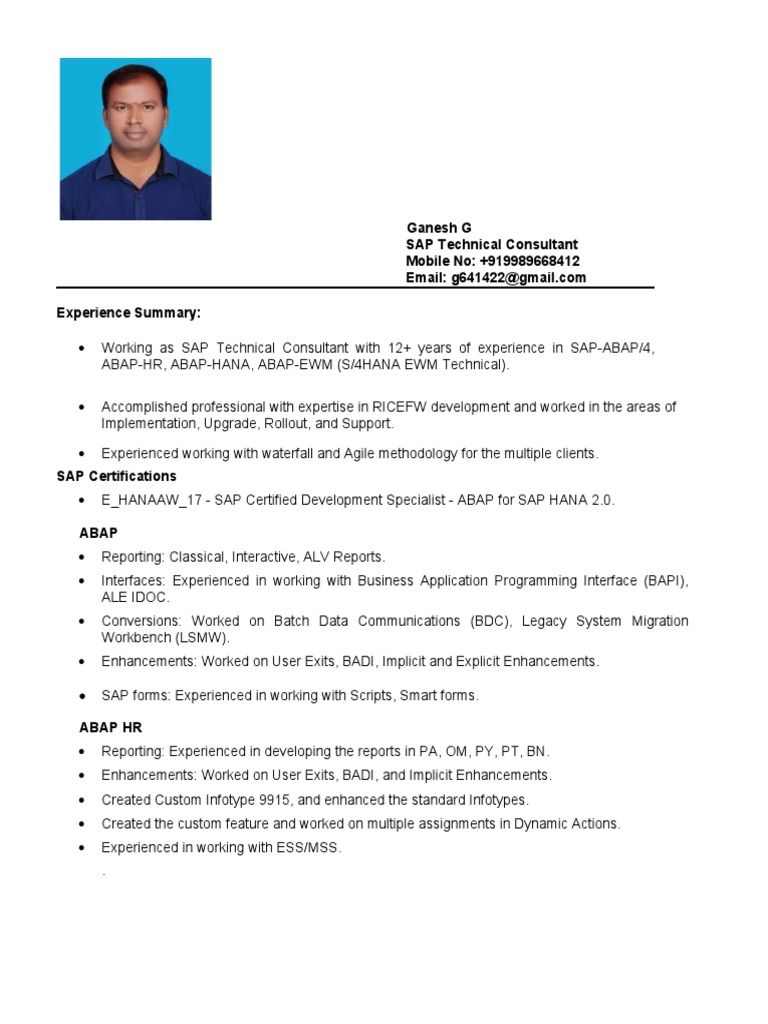 Ganesh G - SAP ABAP - ABAP HR - ABAP EWM - ABAP HANA CONSULTANT | PDF ...