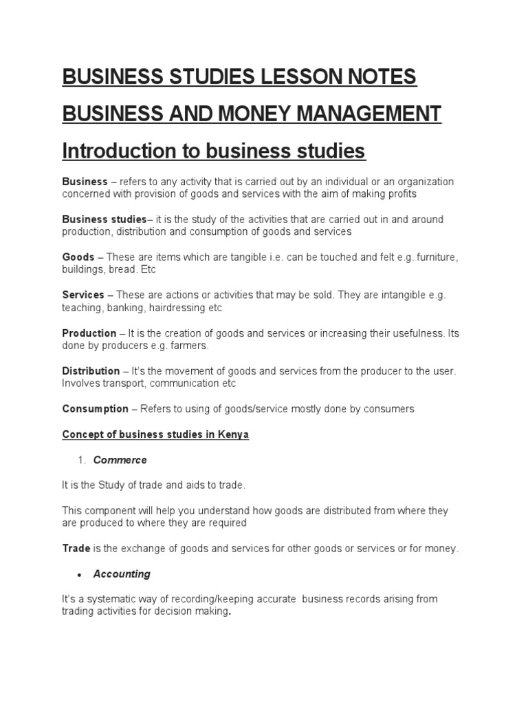Business Studies Lesson Notes | PDF | Retail | Goods