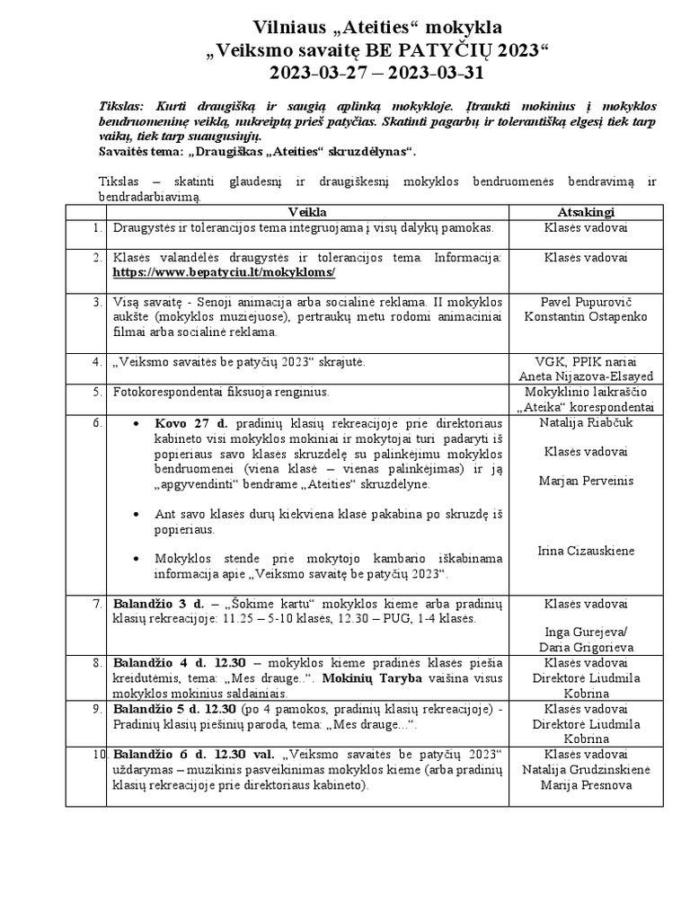 Veiksmo Savaite Be Patyciu 2023 | PDF