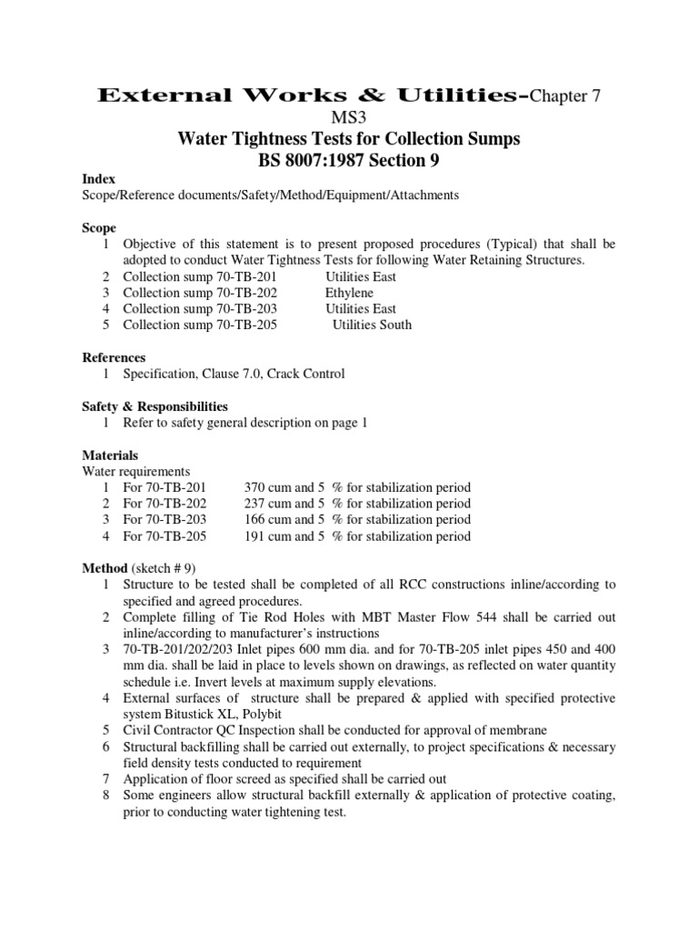 Water Tightness Test Procedures for Sumps | PDF | Water | Specification ...