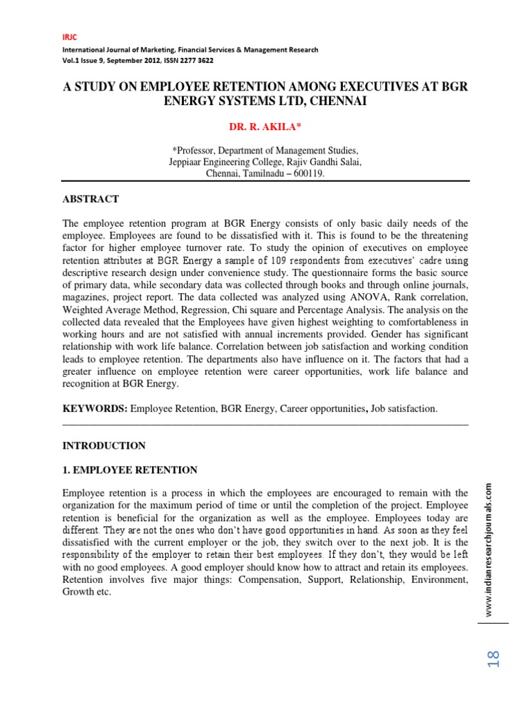 A Study On Employee Retention Among Executives at BGR Energy Systems ...