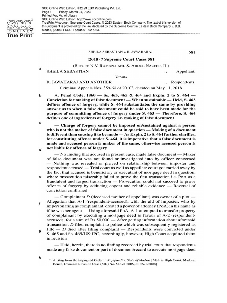 Sheila Sebastian Case On Forgery | PDF | National Supreme Courts | Supreme Courts