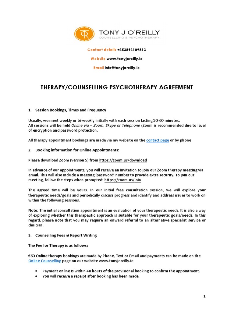 Online Counseling Agreement Template | PDF | Psychotherapy | Therapy