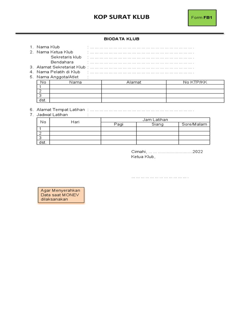 Form FB1 | PDF | Olahraga & Rekreasi