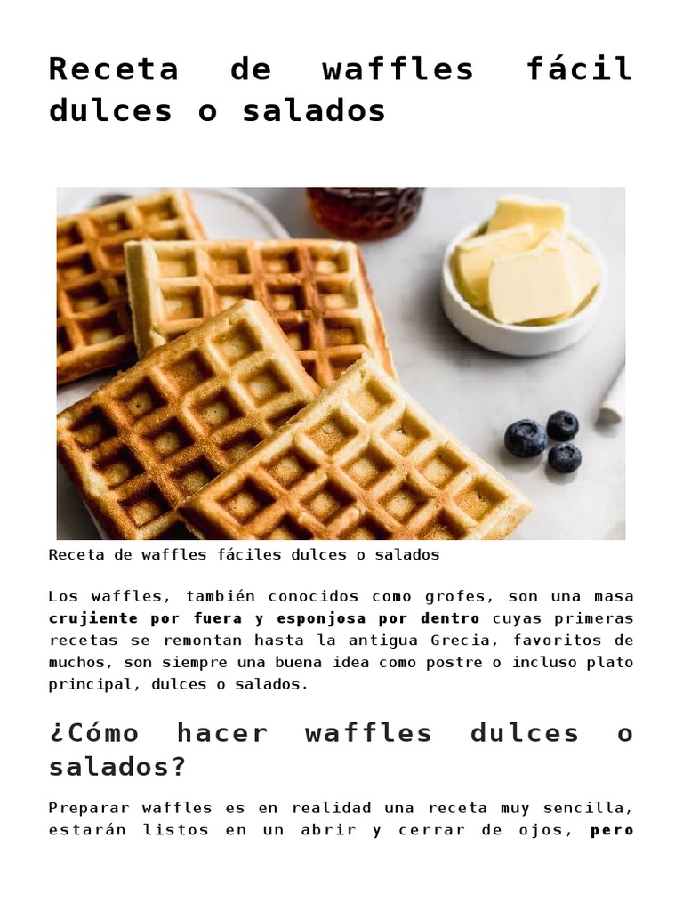 Receta fácil de waffles dulces y salados | PDF | Postres | Gofre