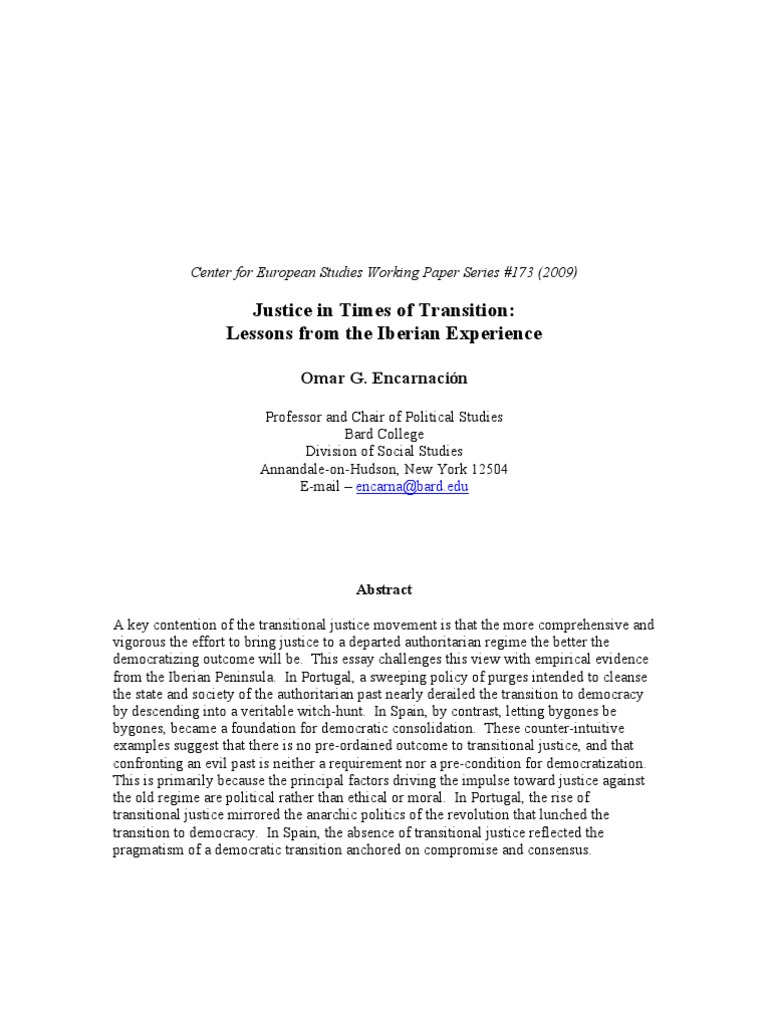 Justice in Times of Transition: Lessons From The Iberian Experience ...