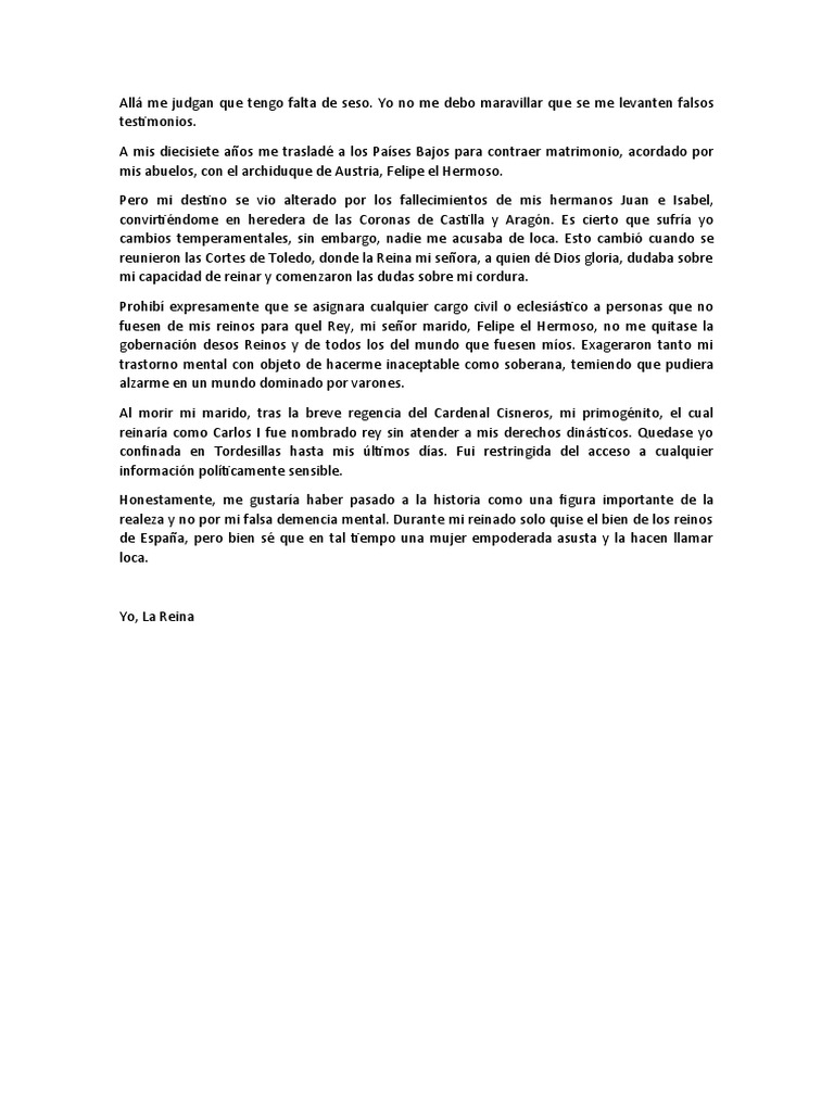 Carta de Juana La Loca Rocío Alba | PDF