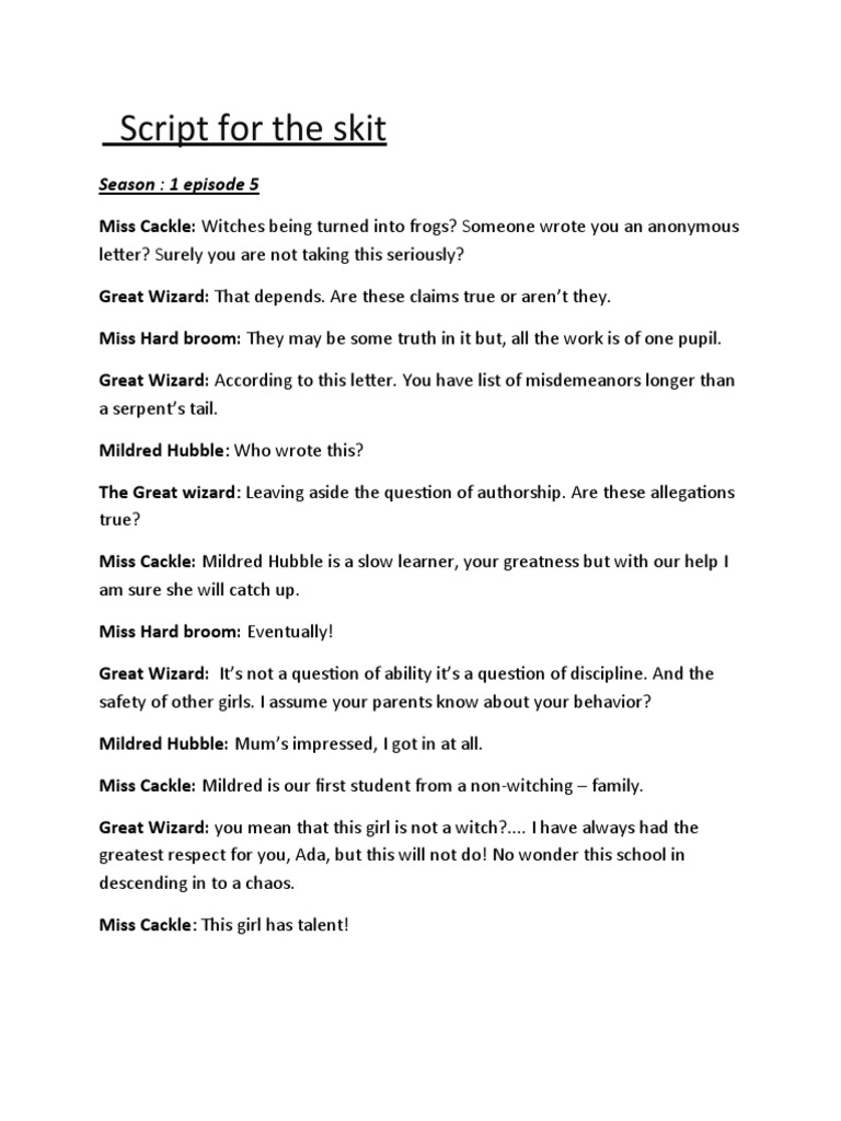 Script For The Skit: Season: 1 Episode 5 | PDF