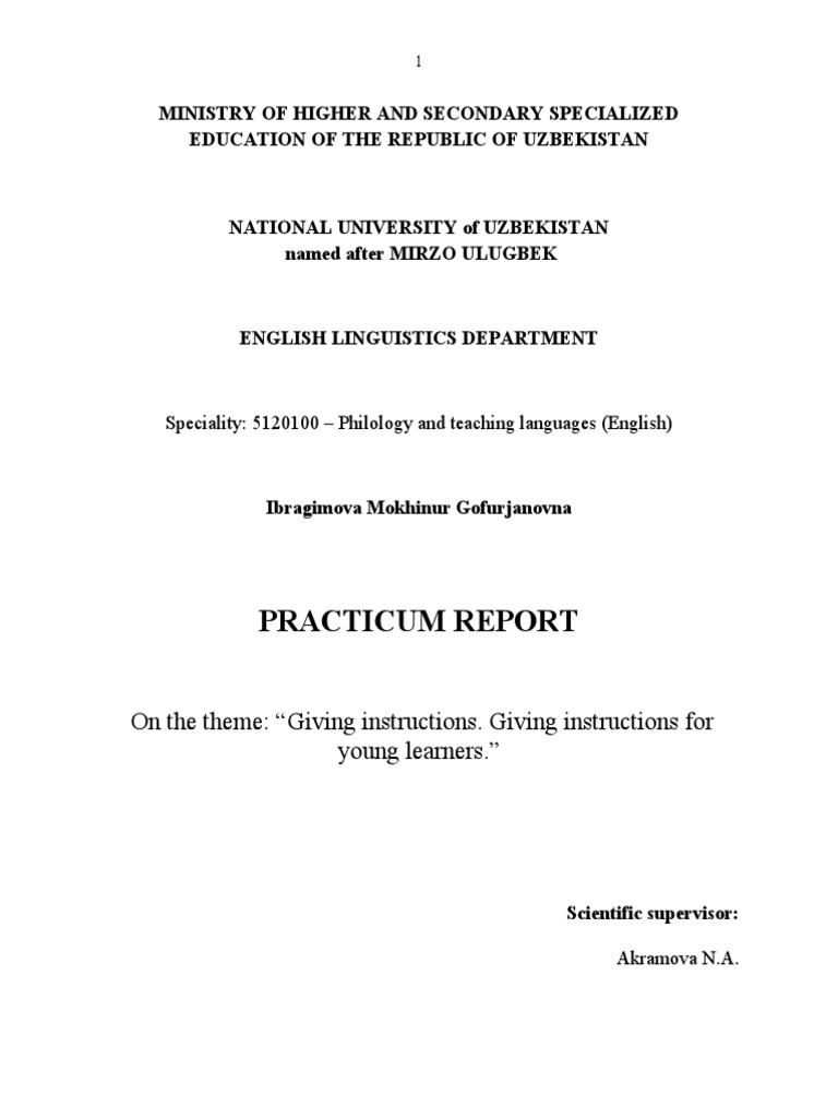 Practicum Report: On The Theme: "Giving Instructions. Giving ...
