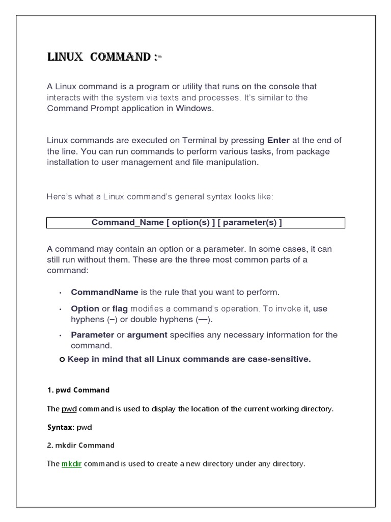 Linux Command:-: The PWD Command Is Used To Display The Location of The Current Working ...