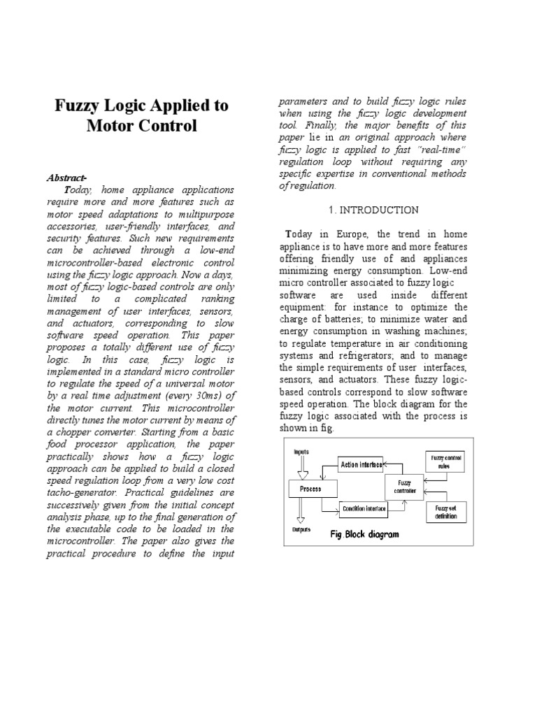 Fuzzy Logic Applied To Motor Control 2 Pdf Analog To Digital