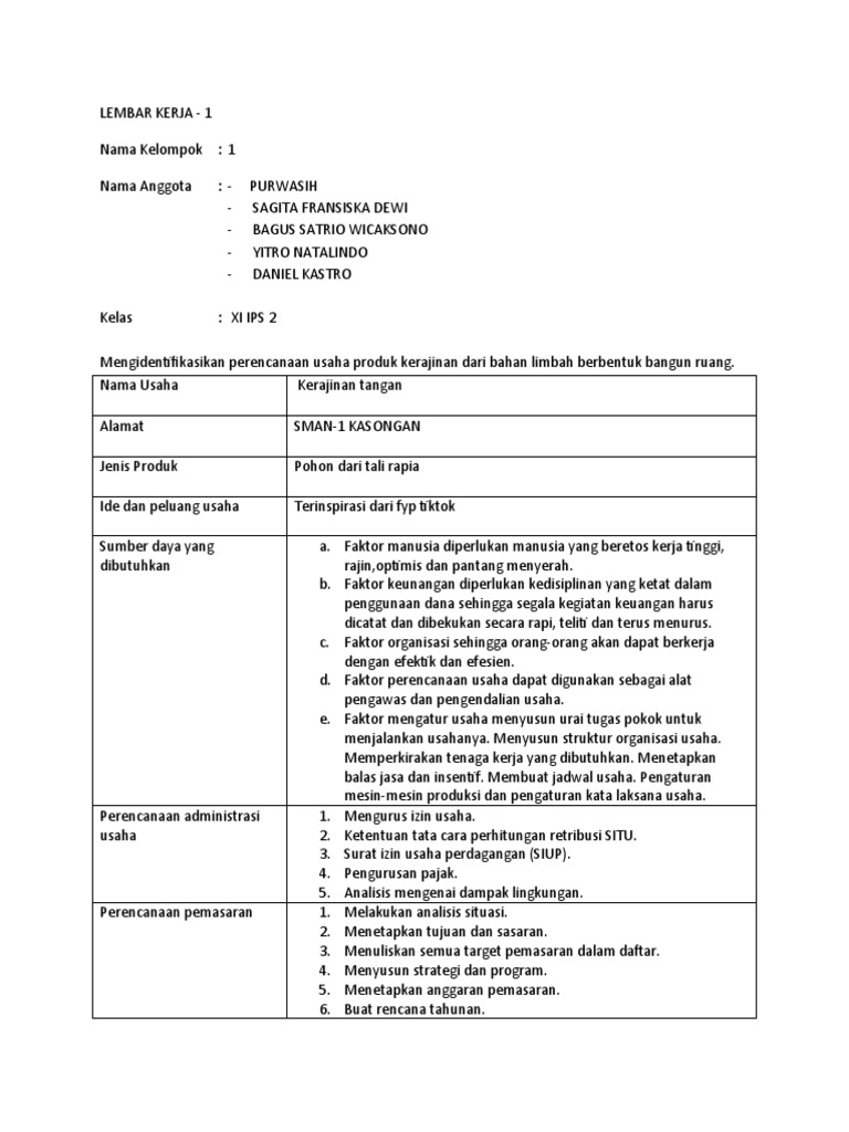 Lembar Kerja Pkwu Semester 2 | PDF