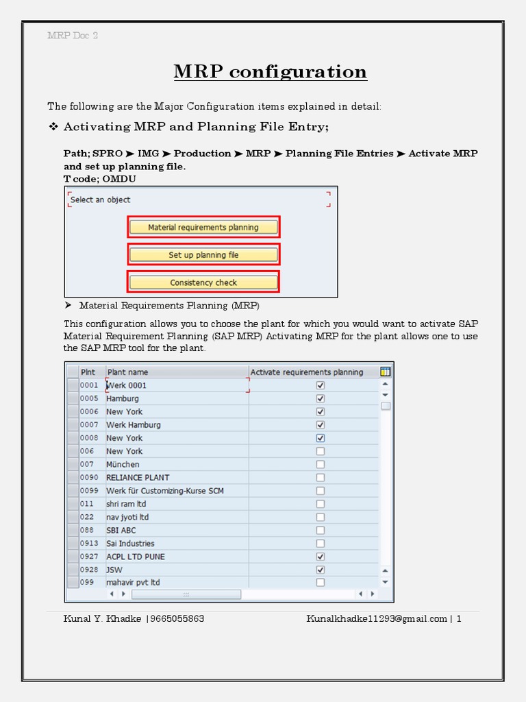 MRP Configuration: Activating MRP and Planning File Entry | PDF ...
