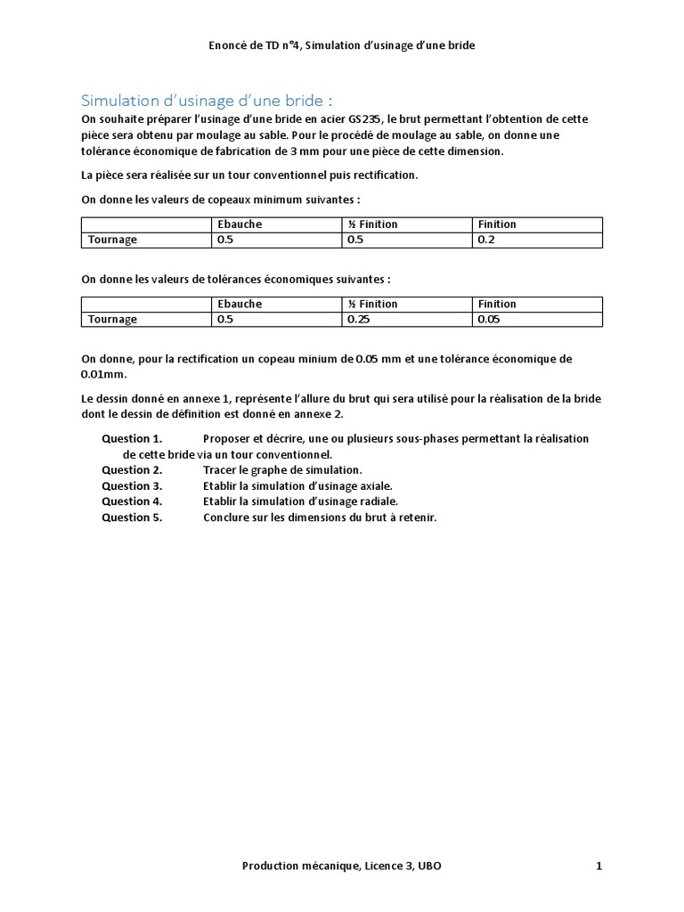 Enonce TD SimulationUsinage | PDF