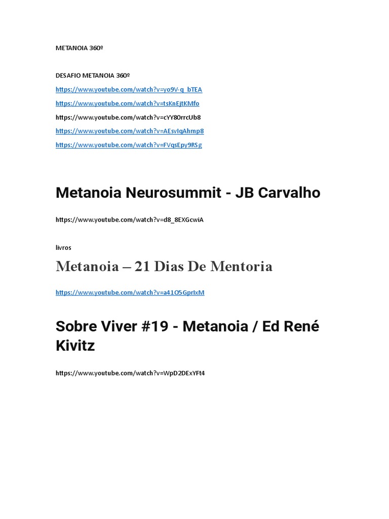 Metanoia 360º Video Links Compilation | PDF | Cooking, Food & Wine ...