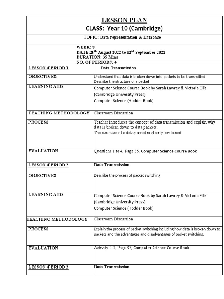 Lesson Plan | PDF | Data | Methodology