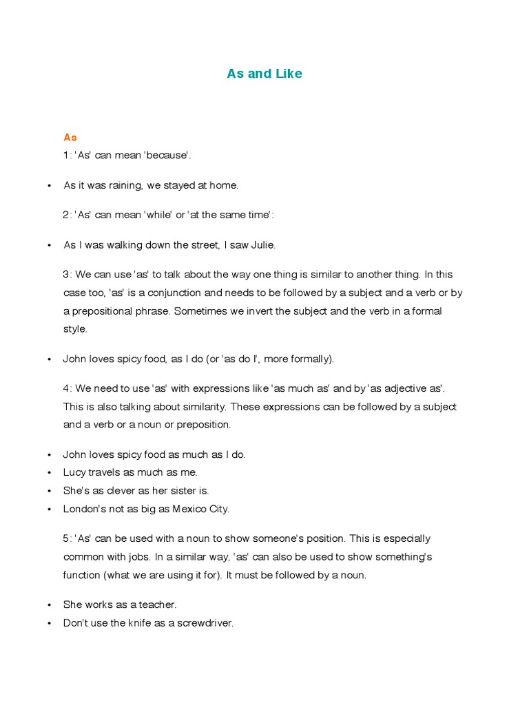 As and Like | PDF | Verb | Noun