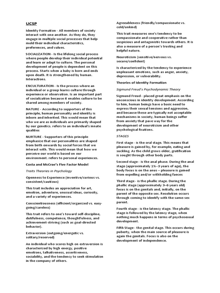Ucsp Notes q2 | PDF | Human Development | Psychological Concepts