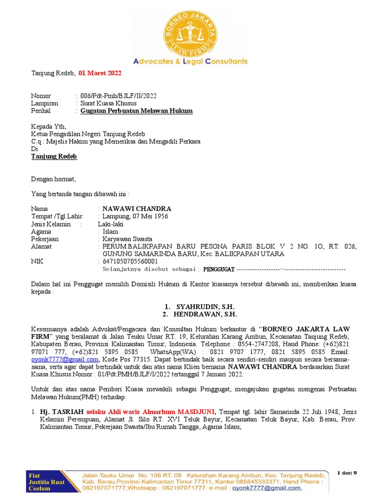 Contoh GUGATAN Perdata | PDF