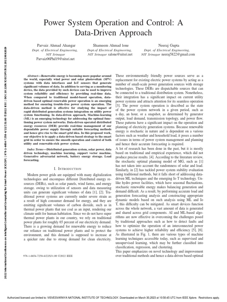 Power System Operation And Control A Data Driven Approach Pdf