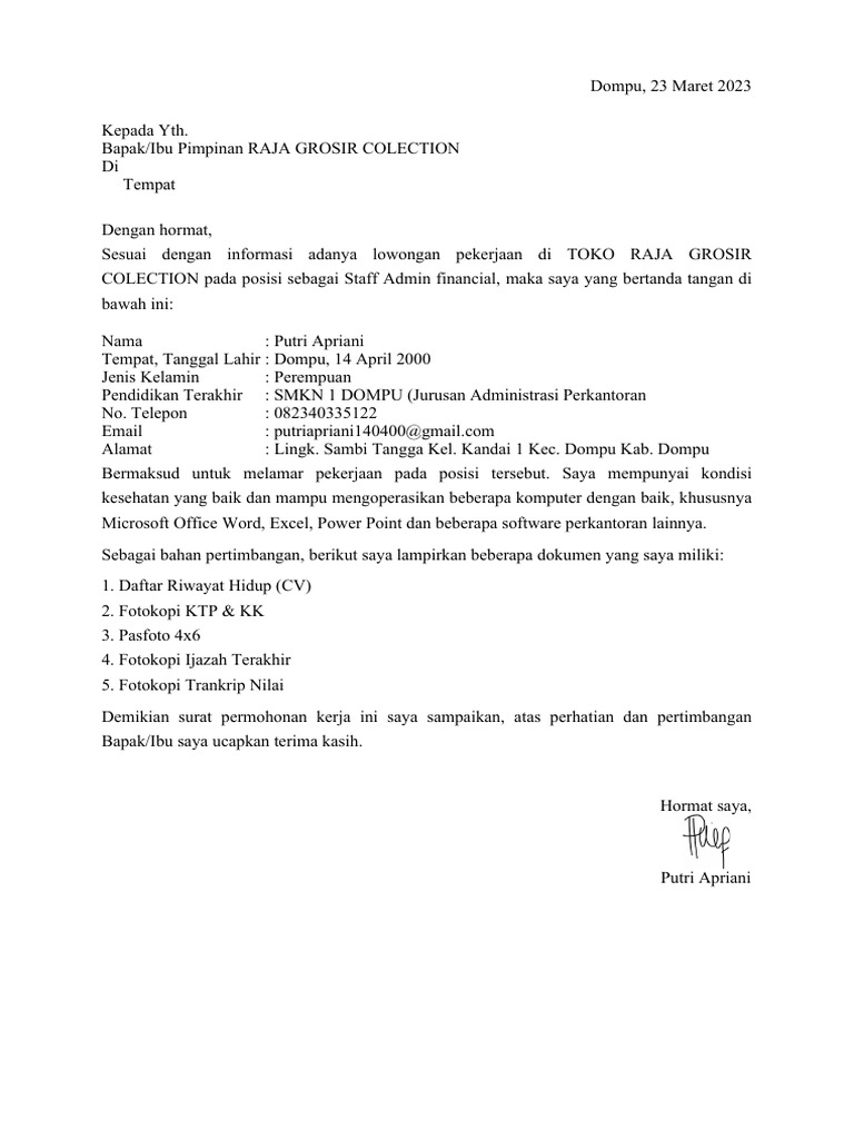 Surat Lamaran RGC | PDF