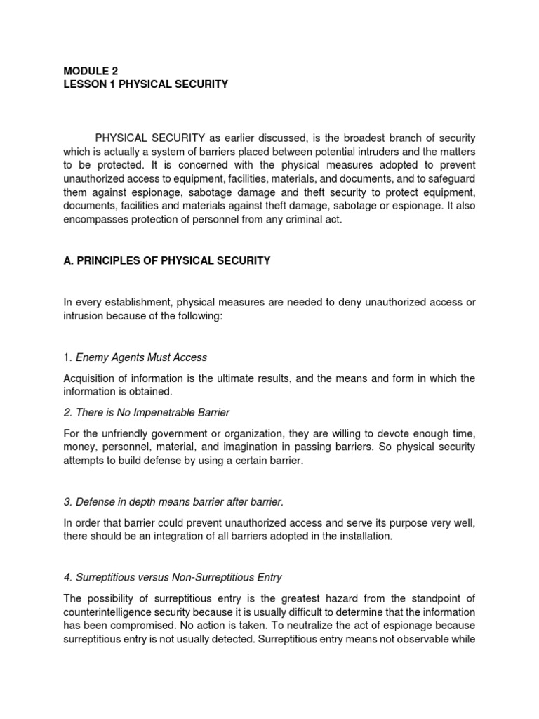 Lesson 1 Physical Security: 2. There Is No Impenetrable Barrier | PDF ...